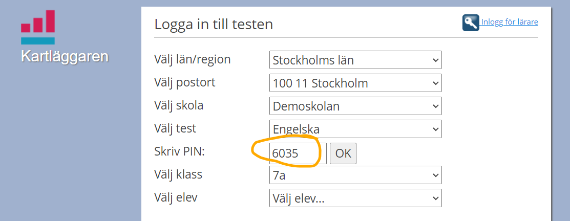 Logga in elev - Kartläggaren